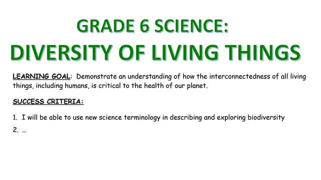 Science 9 Unit A Biological Diversity Section1 Lesson1 | PPT