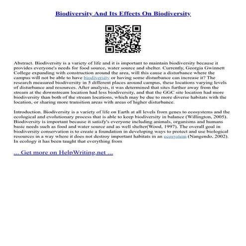 Biodiversity And Its Effects On Biodiversity | PDF