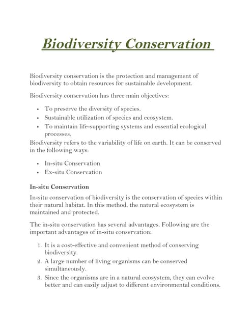 Biodiversity and its conservation | PPT