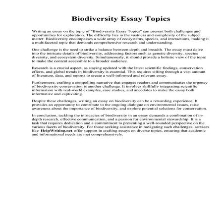 Biodiversity Essay Topics. University of Fort Lauderdale | PDF