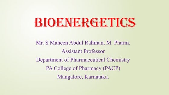 Bioenergetics | PPTX