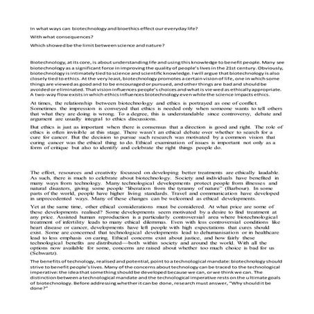 Bioethics and Biotechnology | DOCX