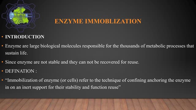 Immobilization of enzymes | PPTX