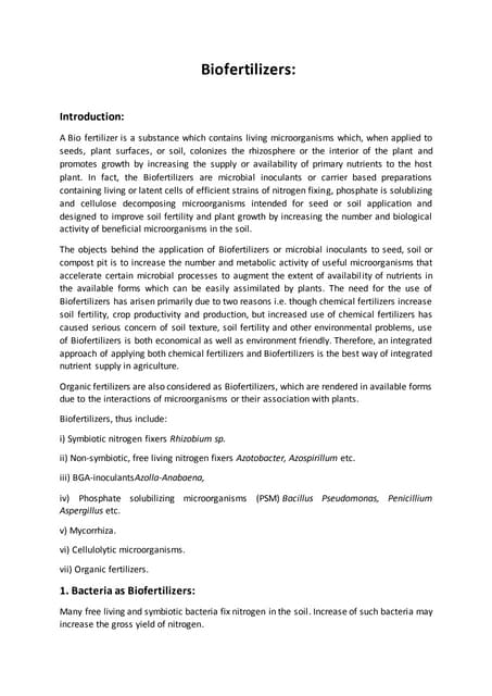 Production of Biofertilizers | PPT