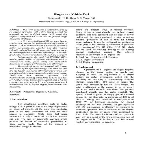 Biogas as a vehicle fuel | DOCX | Power and Energy Industry | Industries