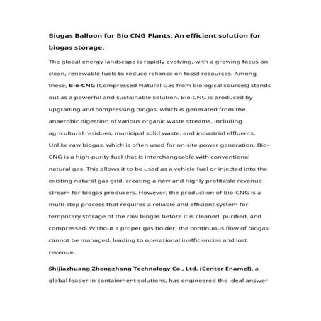 Biogas Balloon for Bio CNG Plants An efficient solution for biogas ...