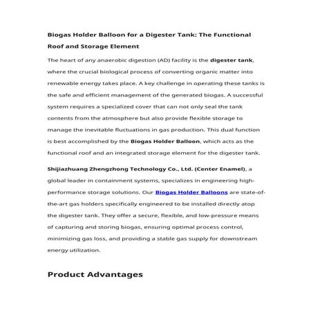 Biogas Holder Balloon for a Digester Tank The Functional Roof and ...