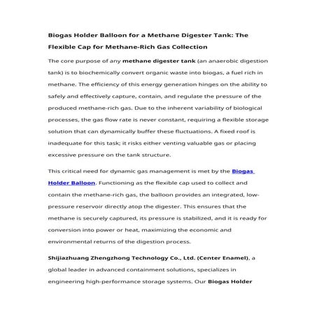 Biogas Holder Balloon for a Bio-gas Tank A Highly Flexible Membrane for ...