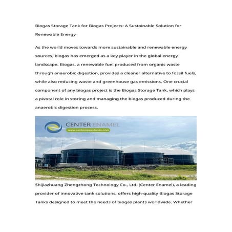 Biogas Storage Tank for Biogas Projects A Sustainable Solution for ...