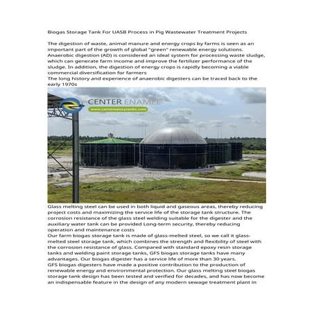 Biogas Storage Tank For UASB Process in Pig Wastewater Treatment ...