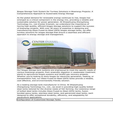 Biogas Storage Tank System for Turnkey Solutions in Bioenergy Projects A Comprehensive Approach ...