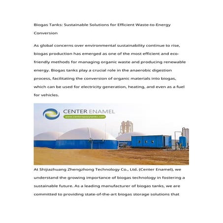 Biogas Tanks Sustainable Solutions for Efficient Waste-to-Energy ...