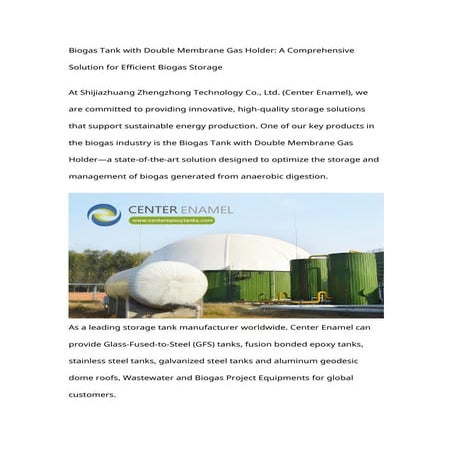 Biogas Tank with Double Membrane Gas Holder A Comprehensive Solution ...