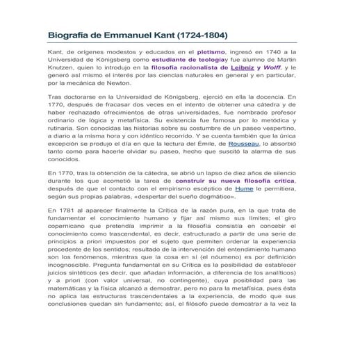 Biografía de emmanuel kant | DOCX