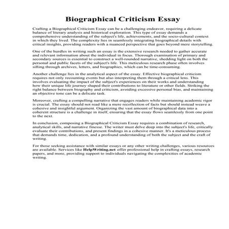 Biographical Criticism Essay. 003 Critique Essay Example Of Research ...