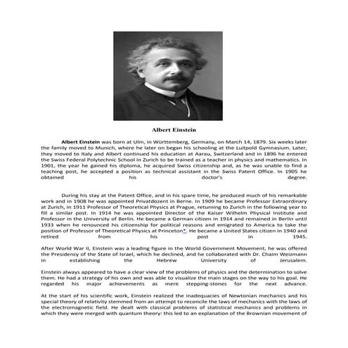 Biography albert einstein | DOCX