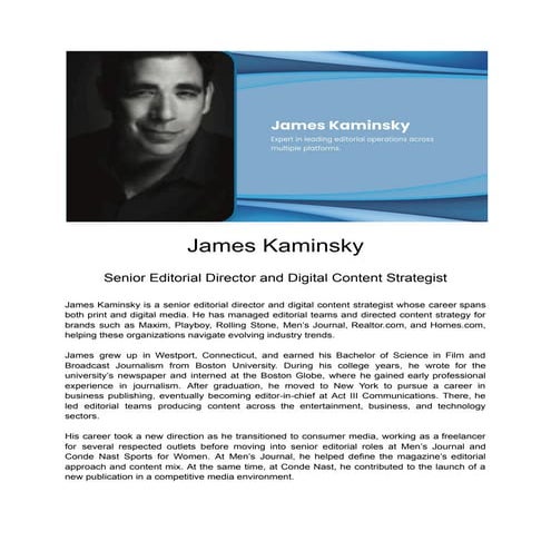 Biography and career history of James Kaminsky | PDF