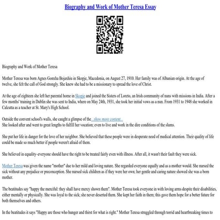 Biography And Work Of Mother Teresa Essay | PDF | Birth | Personal ...