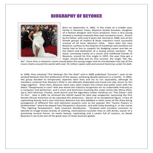 Biography of beyonce | DOC