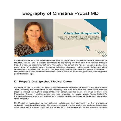 Christina Propst, MD, Houston Pediatrician, Twenty-five Years | PDF