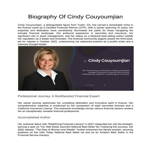 Biography Of Cindy Couyoumjian.pdf | Financial Industry | Industries