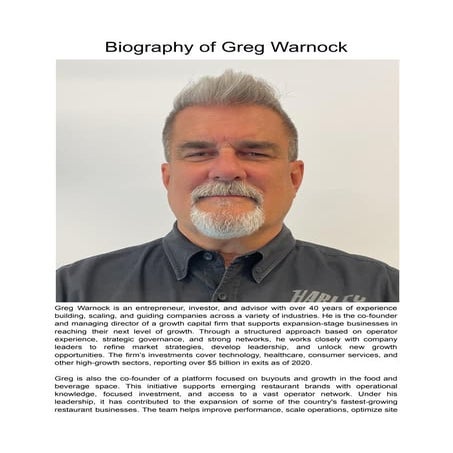Biography of Greg Warnock, Co-Founder, Managing Director at Mercato ...