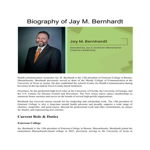 Jay M. Bernhardt | President of Emerson College | Boston, MA | PDF