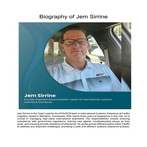 Biography of Jem Sirrine | FedEx-Team Lead; International Customs ...
