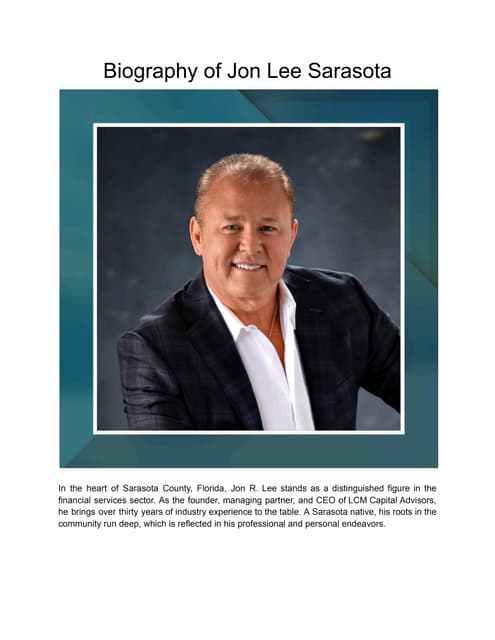 Jon Lee Sarasota, Managing partner and ceo financial servies