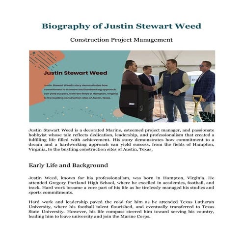 Biography of Justin Stewart Weed | Construction Project Management | PDF
