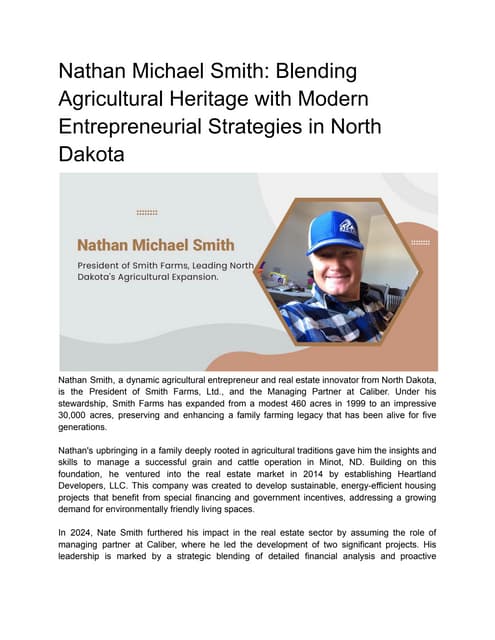 Nathan Michael Smith, Owner and operator of smith farms, ltd.