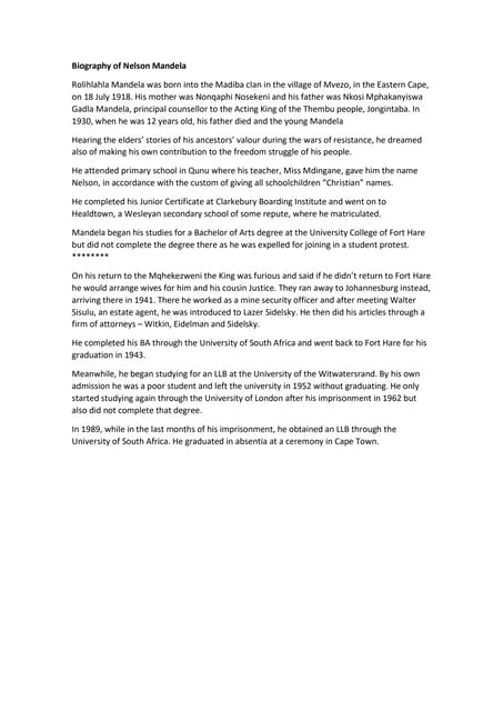Nelson mandela's short summary | PPT