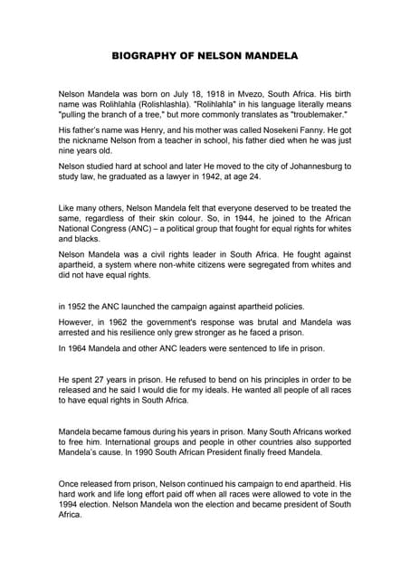 Nelson Mandela Biography | DOCX | Debated Sensitive Social Issues ...