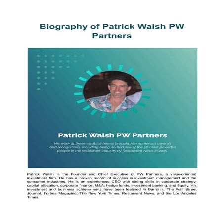 Patrick Walsh Pw Partners, Ceo, fitness industry at Pw partners, llc