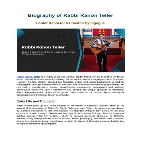 Biography of Rabbi Ranon Teller | PDF