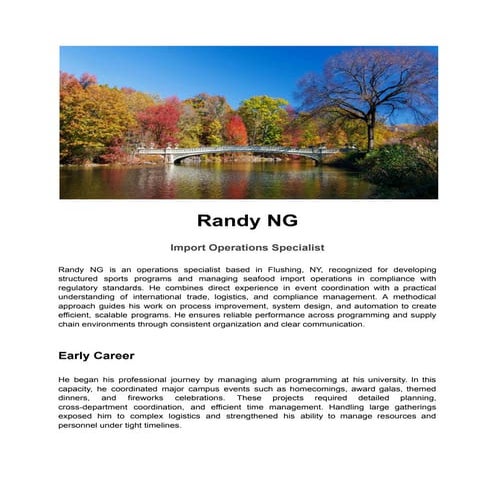 Randy Ng, Import operations specialist