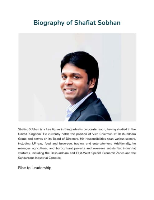 Shafiat Sobhan, Vice chairman of the bashundhara group