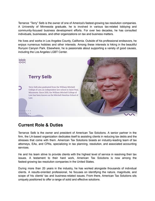 Terrance Selb, President american tax services