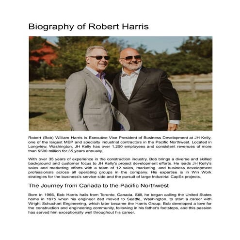 Biography of Robert Harris JH Kelly | Executive Vice President ...