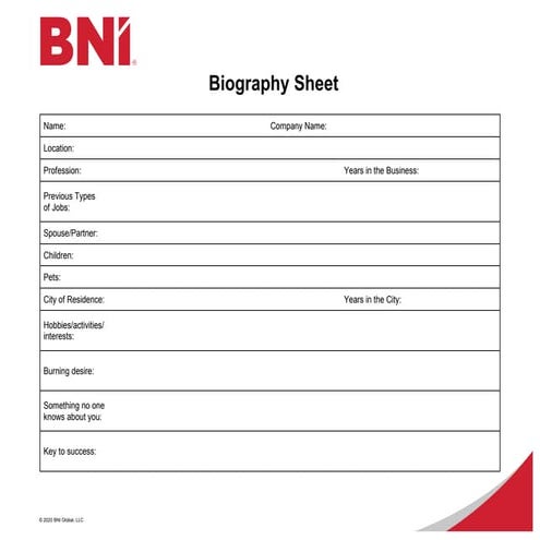 BNI Biography Sheet For Member application | PDF