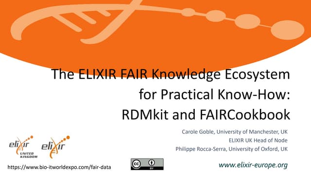 The Elixir Fair Knowledge Ecosystem For Practical Know How Rdmkit And Faircookbook Ppt
