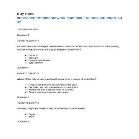 BIOL 103 CELL STRUCTURE QUIZ | PDF