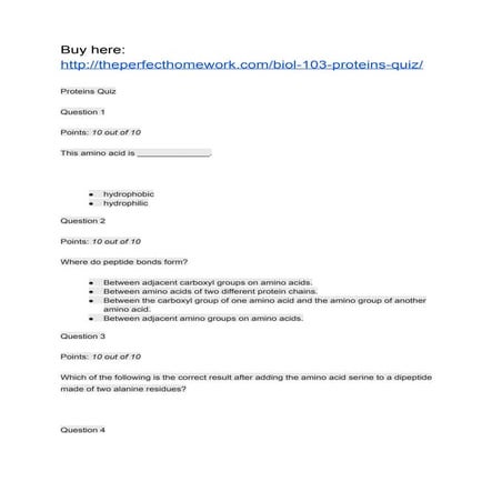 BIOL 103 PROTEINS QUIZ | PDF