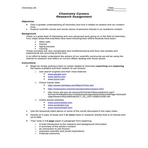 Biol 20 Chemistry Careers Research Lab | DOC