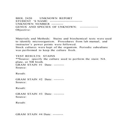 How to write an unknown lab report in microbiologygeneral | DOCX
