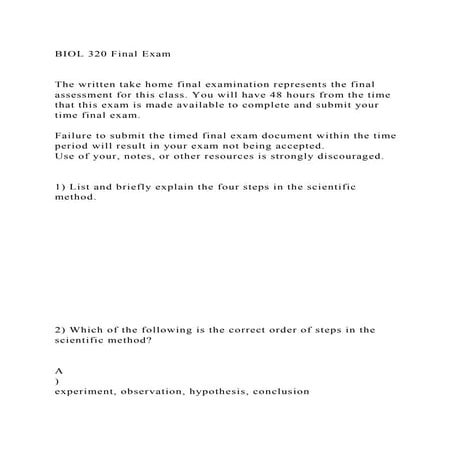 BIOL 320 Final ExamThe written take home final examination rep.docx ...