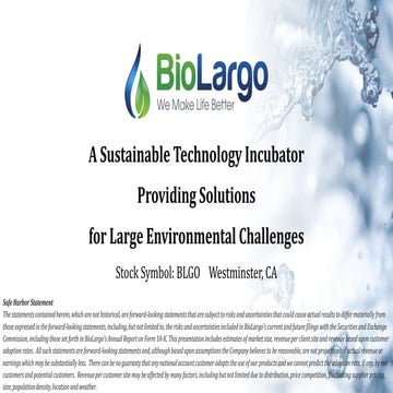 BioLargo LD Micro 3-8-2018 Commercialization Update | PPT