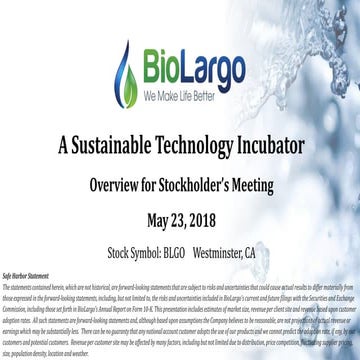 BioLargo Shareholder Meeting Review 5 23-2018 | PPT