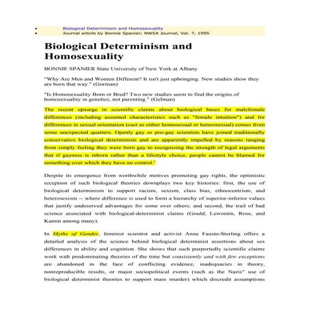Biological determinism and homosexuality | DOC