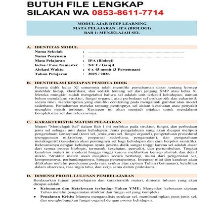 Modul Ajar Biologi Kelas 11 Deep Learning CP 046 2025 | PDF